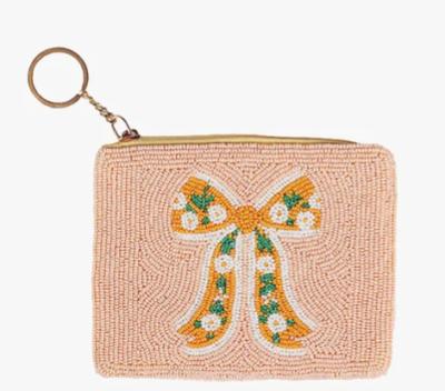 China Ricki Beaded Coin Bag with Front and Back Beadwork Secure Zip Closure and Gold Tone Key Ring for Convenient Coin Storage for sale