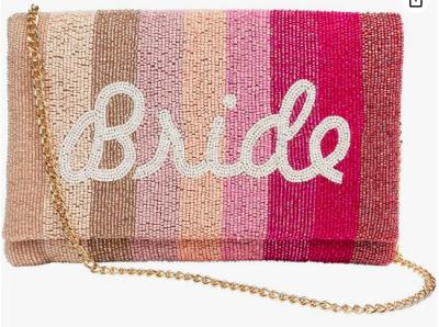 China BRIDE Beaded Clutch Purse Bridal Evening Party Bag with Chain | Wedding Day Accessory, Bachelorette Party, Engagement Gift, Bridal Shower,Beadwork, Keepsake Purse, Elegant Style for sale