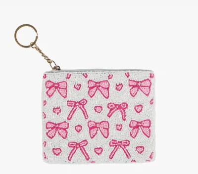 China Ricki beaded coin bag with glass and acrylic beads secure zip closure and gold tone key ring compact design perfect for everyday for sale