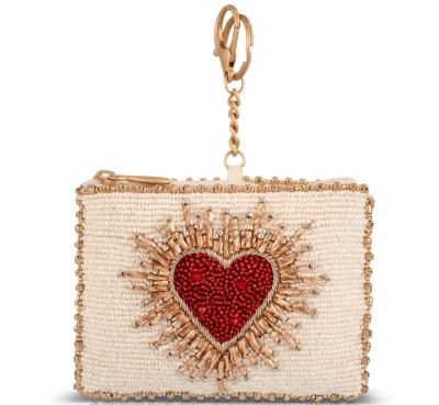 China Heart Burst Coin Purse Key ring and easy open trigger hook Beaded coin small bags for sale