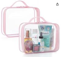 China Clear Toiletry Bag with Handle 2-Pack TSA Approved, Pink | Water-resistant Travel Toiletry Bag, Carry On Travel Accessories Bag, Airport Airline Quart Size Bags Women Men, Makeup Bag for sale