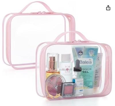 China Clear Toiletry Bag with Handle 2-Pack TSA Approved, Pink | Water-resistant Travel Toiletry Bag, Carry On Travel Accessories Bag, Airport Airline Quart Size Bags Women Men, Makeup Bag for sale
