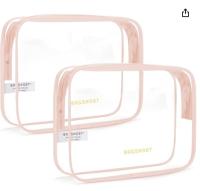 China Clear Toiletry Bag with Handle 2-Pack TSA Approved, Pink | Water-resistant Travel Toiletry Bag, Carry On Travel Accessories Bag, Airport Airline Quart Size Bags Women Men, Makeup Bag for sale