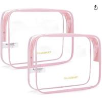 China Clear Toiletry Bag with Handle 2-Pack TSA Approved, Pink | Water-resistant Travel Toiletry Bag, Carry On Travel Accessories Bag, Airport Airline Quart Size Bags Women Men, Makeup Bag for sale