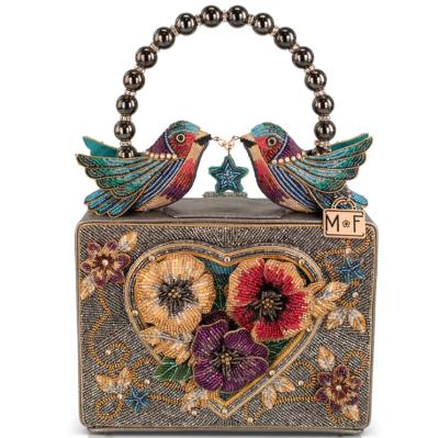 China Fluttering Heart Top Handle Handbag Coin Purse Key ring and easy open trigger hook Beaded coin small bags for sale