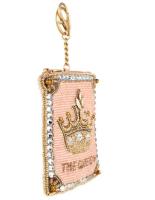 China Crowned Jewel Coin Purse Soft pink beaded coin bag with glittering gold crown zipper closure easy open trigger hook key ring and credit card fitting compact design for sale