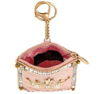 China Crowned Jewel Coin Purse Soft pink beaded coin bag with glittering gold crown zipper closure easy open trigger hook key ring and credit card fitting compact design for sale