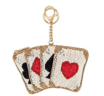 China Let's Play Coin Purse Soft pink beaded coin bag with glittering gold crown zipper closure easy open trigger hook key ring and credit card fitting compact design for sale