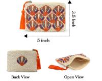 China America & Beyond Seashell Pattern Beaded Coin Pouch || Hand-Beaded Shell Purse|| Zip Coin Purse for Women|| Coastal Mini Pouch for sale