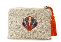 China America & Beyond Seashell Pattern Beaded Coin Pouch || Hand-Beaded Shell Purse|| Zip Coin Purse for Women|| Coastal Mini Pouch for sale