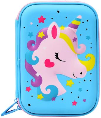 China Waterproof EVA Pencil Case 3D Unicorn Design Elastic Pocket Molded Foam Interior 4mm EVA Shell for sale