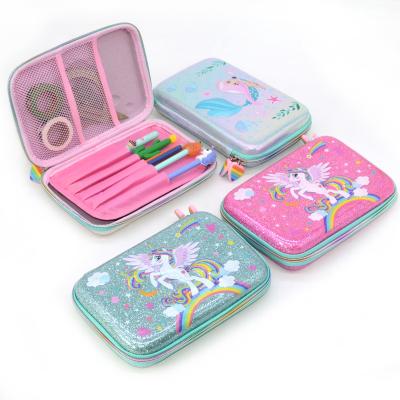 China Custom EVA Hard Shell Pencil Case 22x14x4cm PU Leather Sequin Waterproof Shockproof Protective Pencil Box for sale