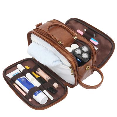 China Men's PU Leather Toiletry Bag Travel Dopp Kit Water Resistant 12x6.7x7.1 Inch for sale