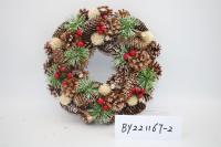 China Wholesale Artificial Christmas Wreath Garland 60cm Pine Cone Door Decoration for sale
