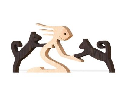 China Handmade Wooden Animal Figurine Carving Craft Decor for Home Office 5 Inch for sale