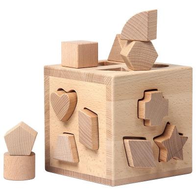 China Eco-Friendly Wooden 3D Building Blocks Creative DIY Art Toy Home Ornament Solid Wood Gift for Kids 12 Pieces for sale
