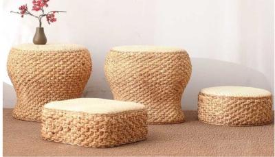 China Handwoven Natural Rattan Storage Stool Ottoman Box Eco-Friendly Seat Pad 40x40x40cm for sale