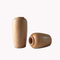 China Handcrafted Wooden Vase Statue Home Decor Carved Wood Figurine Ornament 8 Inch for sale