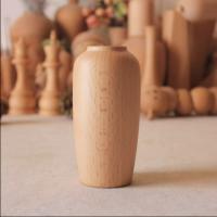 China Handcrafted Wooden Vase Statue Home Decor Carved Wood Figurine Ornament 8 Inch for sale