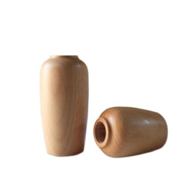 China Handcrafted Wooden Vase Statue Home Decor Carved Wood Figurine Ornament 8 Inch for sale