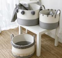China Wholesale Foldable Cotton Rope Laundry Basket 3pcs Set Storage Hamper with Handles for sale