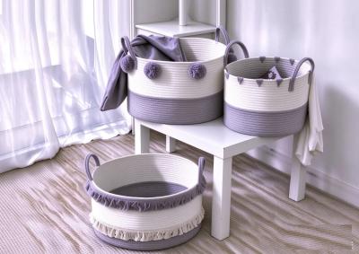 China Wholesale Foldable Cotton Rope Laundry Basket 3pcs Set Storage Hamper with Handles for sale