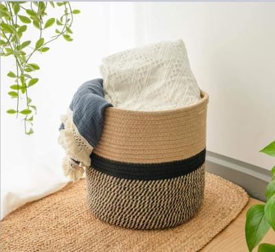 China Wholesale Handmade Grey Cotton Rope Storage Basket 30x30cm for Laundry Plants for sale