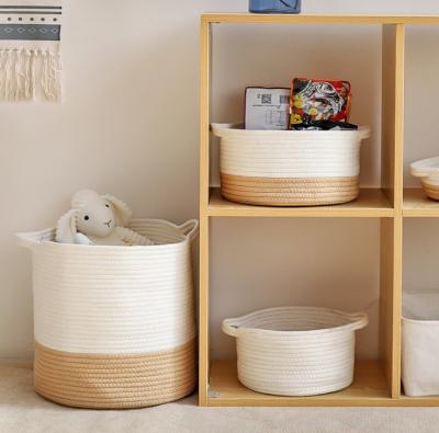 China OEM Large Blue Cotton Rope Laundry Basket 60L Storage Organizer for Home Decor for sale