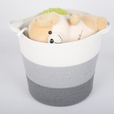China Custom Woven Cotton Rope Storage Basket 30cm Round Laundry Toy Container Wholesale for sale