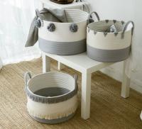 China Wholesale Foldable Cotton Rope Laundry Basket 3pcs Set Storage Hamper with Handles for sale