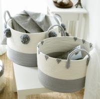 China Wholesale Foldable Cotton Rope Laundry Basket 3pcs Set Storage Hamper with Handles for sale