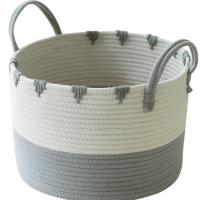 China Wholesale Foldable Cotton Rope Laundry Basket 3pcs Set Storage Hamper with Handles for sale