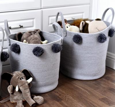 China Cotton Rope Woven Laundry Storage Basket Set 3pcs Baby Gift Hamper Round Decorative for sale