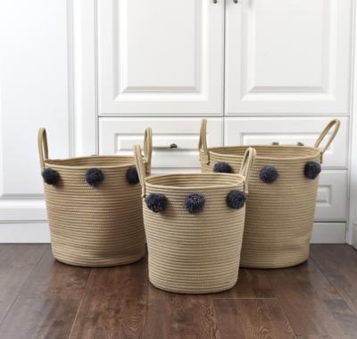 China Hand Knit Cotton Rope Storage Basket 30x20cm Gray Decorative Plant Flower Basket for Home Living Room for sale