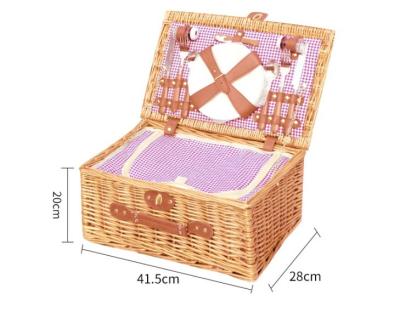 China Woven Willow Picnic Basket for 4 People with Linen Fabric Lining and Rattan Handles for sale