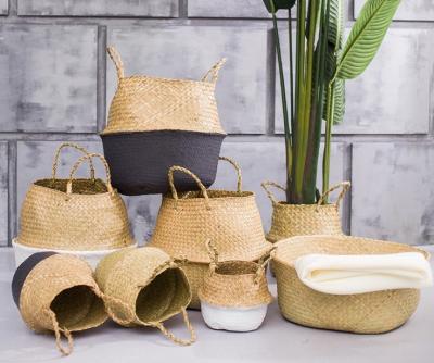 China Handicraft Natural Seagrass Storage Basket with Handle Eco Friendly Toy Clothes Basket 40x30x25cm for sale