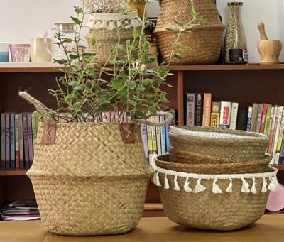 China Natural Seagrass Storage Basket with Handle Eco Friendly Toy Clothes Organizer 40x30cm for sale
