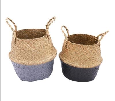 China Natural Seagrass Storage Basket with Handle Eco Friendly Toy Clothes Basket 40x30x25cm for sale