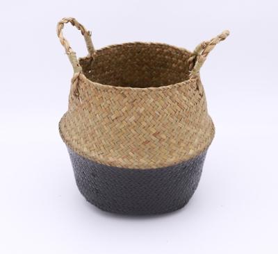 China Natural Seagrass Storage Basket with Handle Eco Friendly Toy Clothes Basket 40x30x25 cm for sale