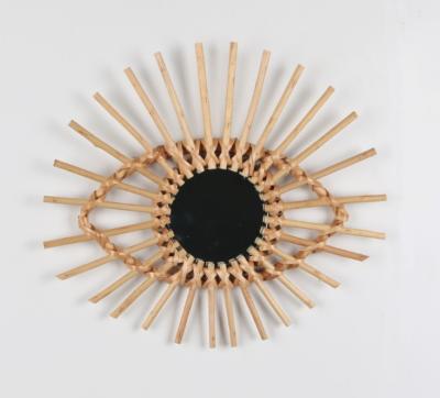 China Handmade Woven Rattan Wall Mirror Oval Full Length Decorative Wood Frame 60cm for sale