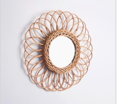 China Handmade Woven Rattan Wall Mirror 60cm Round Oval Full Length Decorative Mirror for sale