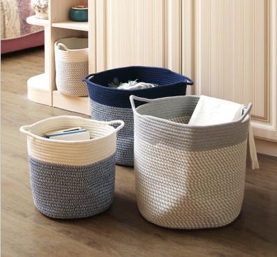 China Custom Woven Cotton Rope Storage Basket 30x20cm Laundry Toy Organizer Wholesale for sale