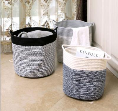 China Custom Woven Cotton Rope Storage Basket 30x20cm Laundry Toy Organizer Wholesale for sale