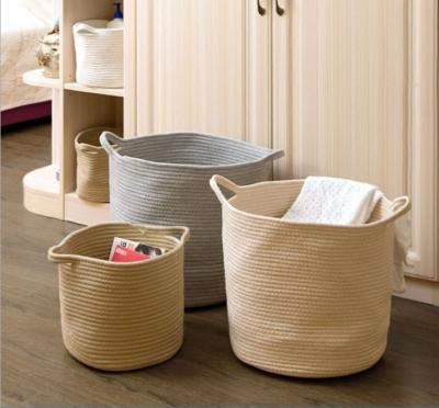 China Custom Woven Cotton Rope Storage Basket 30x20cm Laundry Toy Organizer Wholesale for sale