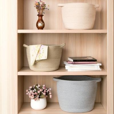 China Custom Woven Cotton Rope Storage Basket 30x20cm Laundry Toy Organizer Wholesale for sale