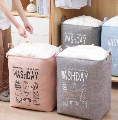 China Custom Foldable Cotton Canvas Kids Laundry Basket 30L Storage Bin for Baby Toys for sale