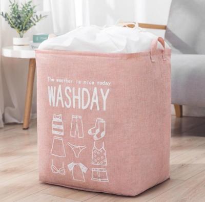 China Custom Foldable Cotton Canvas Kids Laundry Basket 30L Storage Bin for Baby Toys for sale