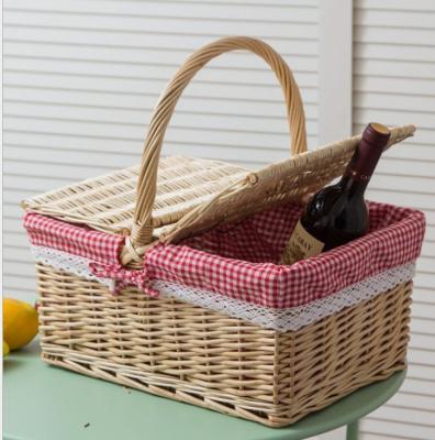 China Handmade Natural Willow Wicker Picnic Basket 40L Outdoor Lunch Bag for 4 People for sale