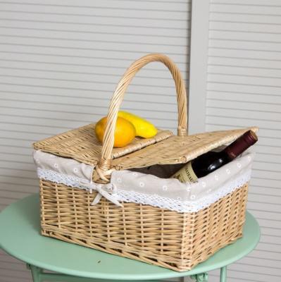 China Handmade Natural Willow Wicker Picnic Basket 45L Outdoor Lunch Bag for 4 People for sale