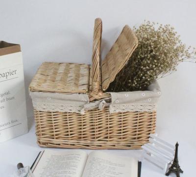 China Handmade Natural Willow Wicker Picnic Basket 40L Outdoor Lunch Bag for 4 People for sale
